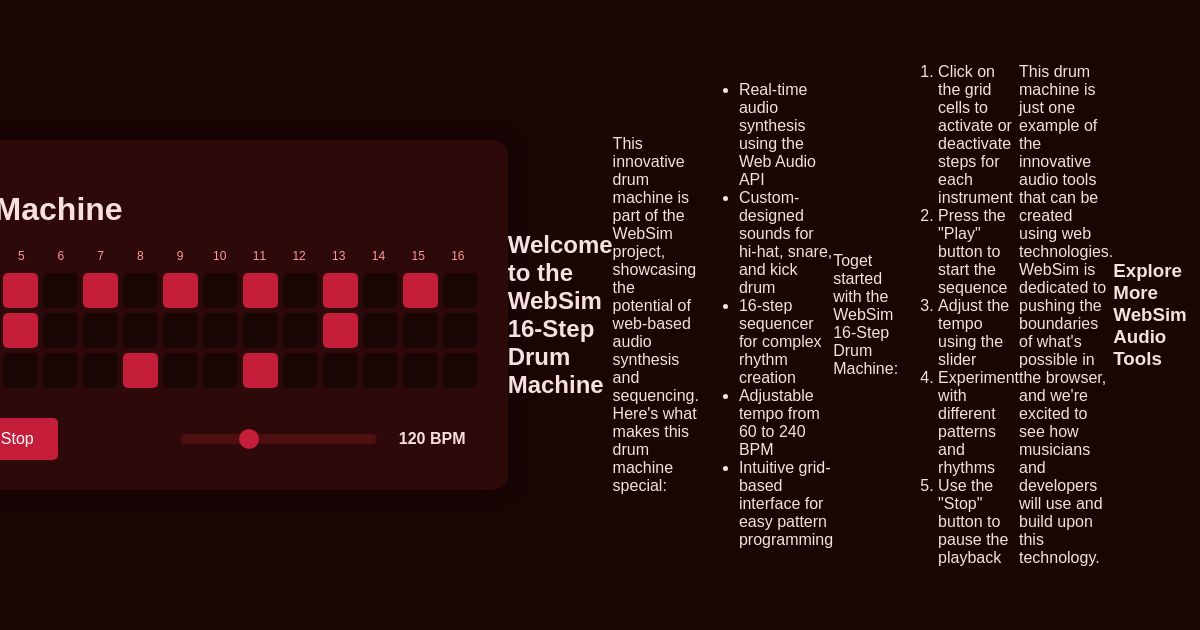 16-Step Drum Machine - WebSim