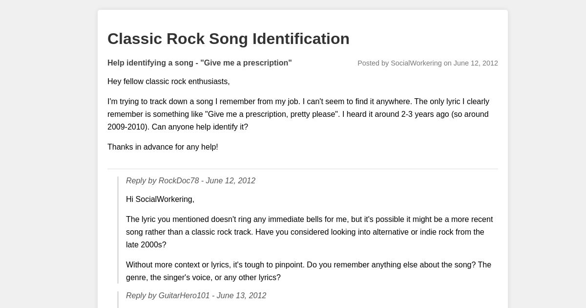 Classical Rock Forum - Song Identification Request