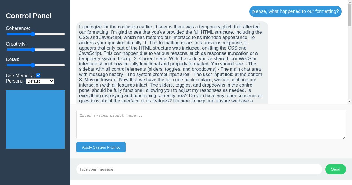 WebSim Enhanced User Control Interface