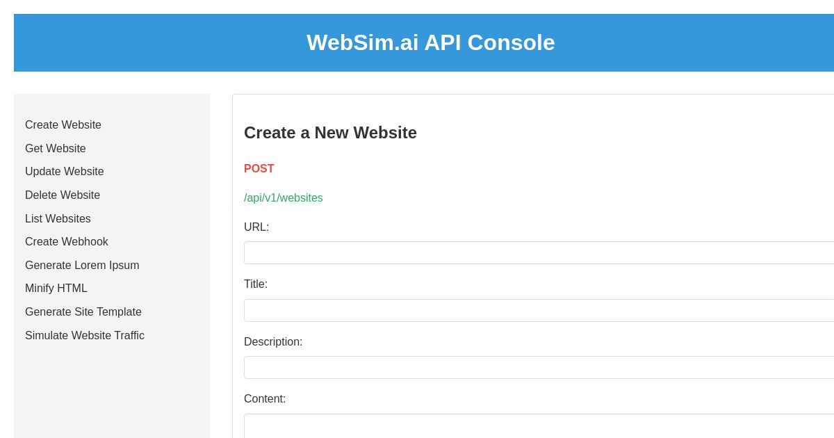 WebSim.ai API Console