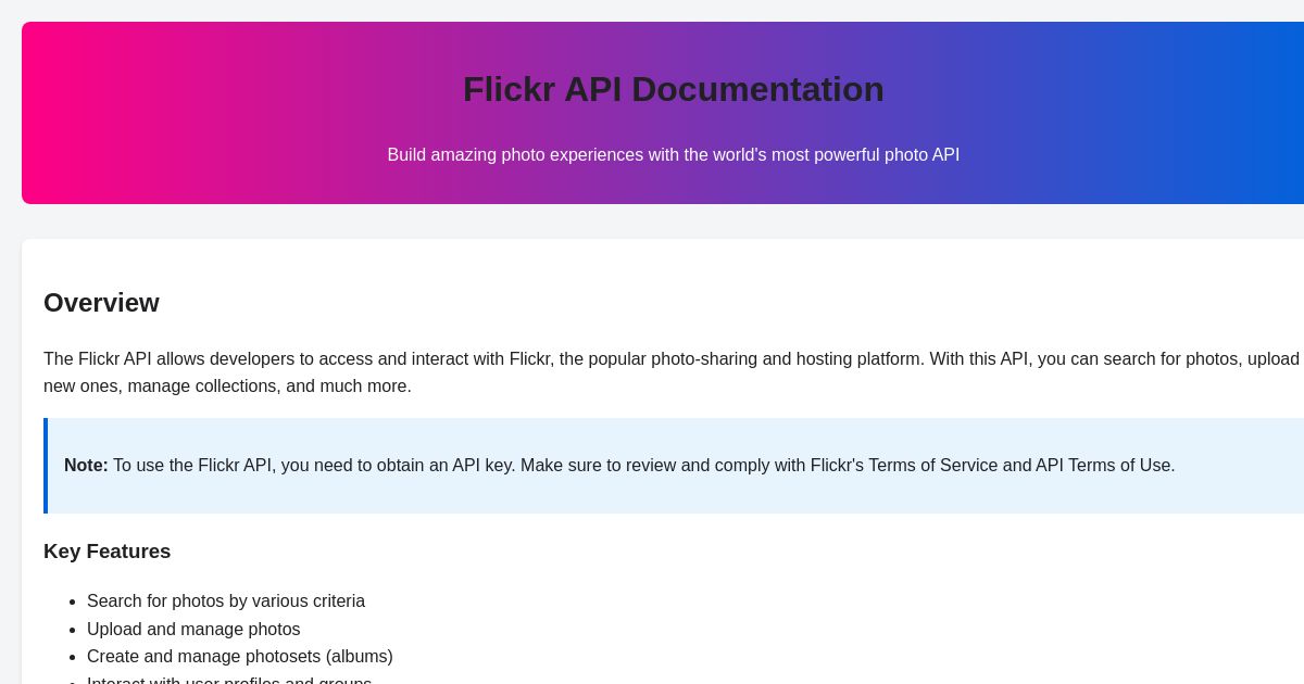 Flickr API Documentation