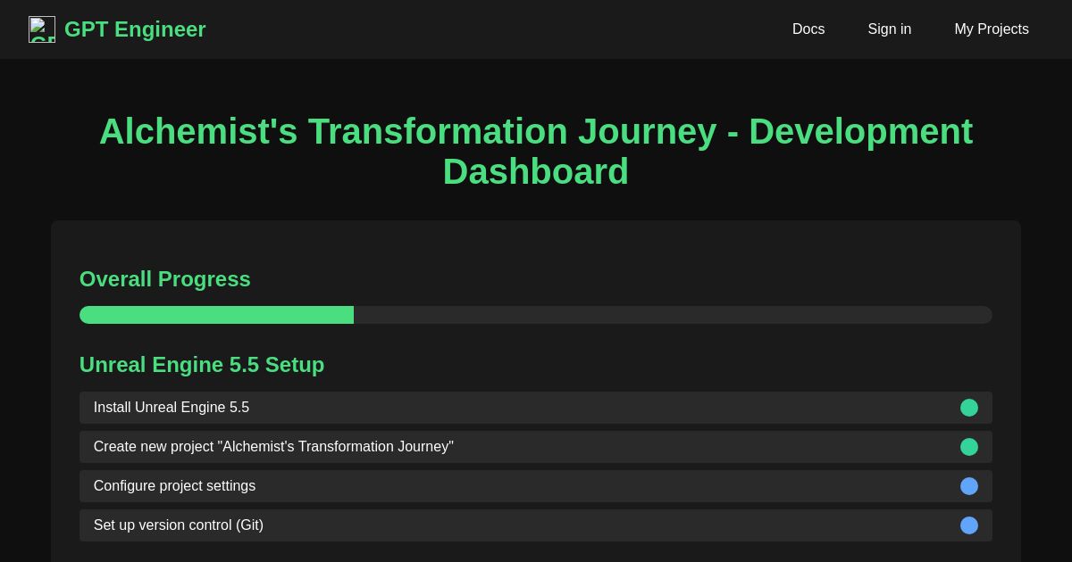 GPT Engineer - Alchemist's Transformation Journey Development