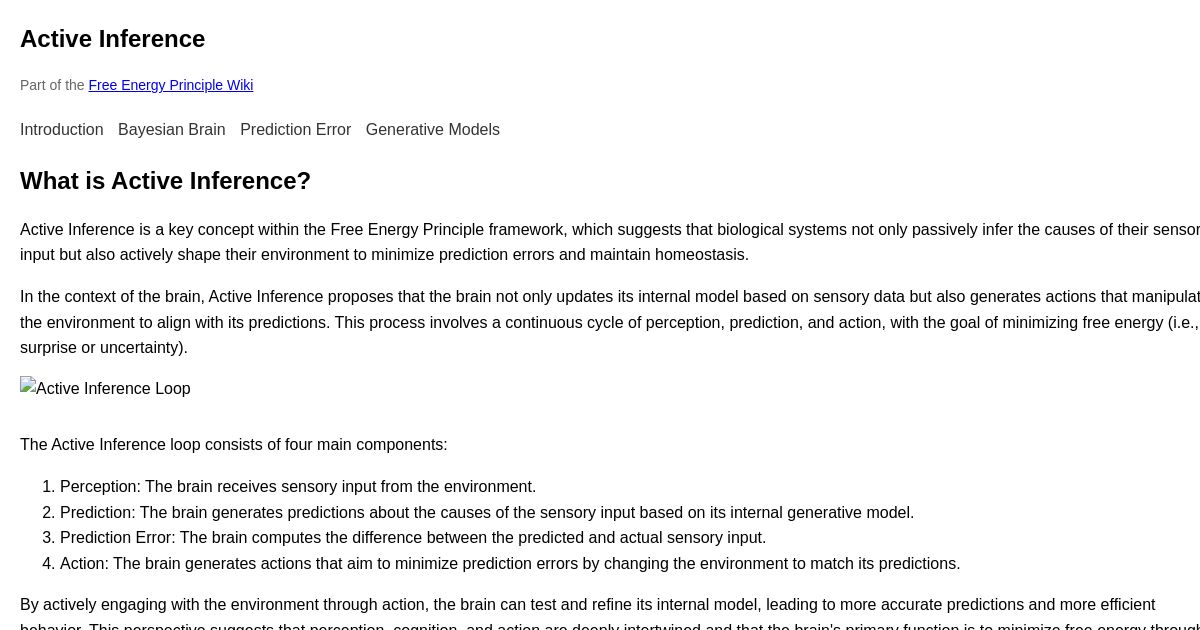 Active Inference | Free Energy Principle Wiki