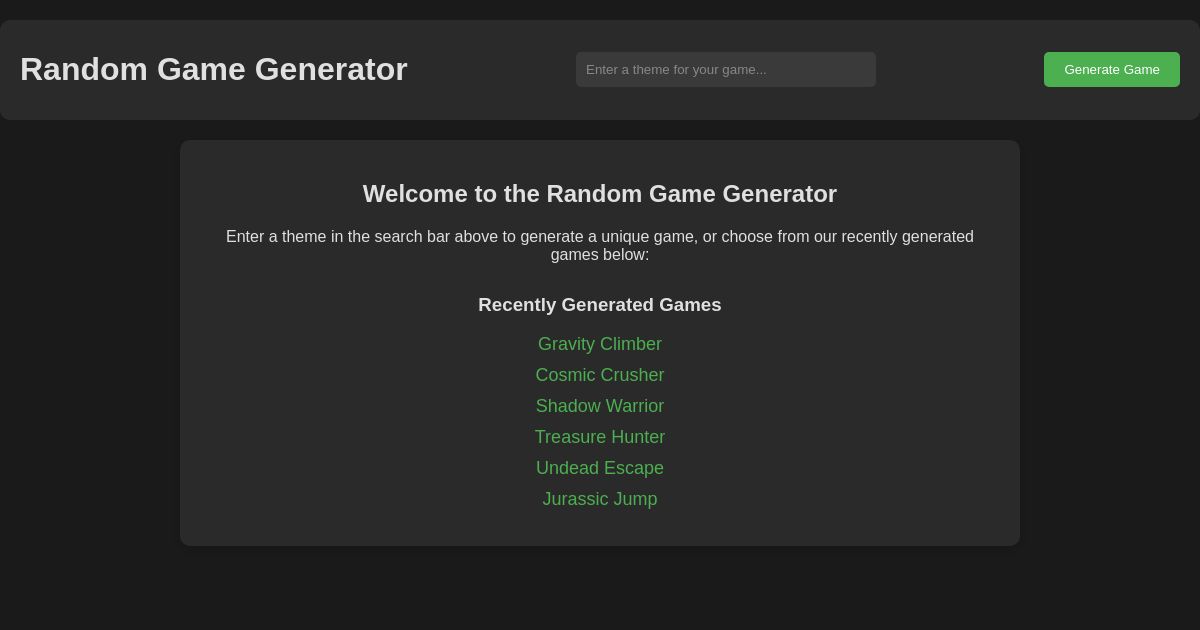 Random Game Generator - Game Hub