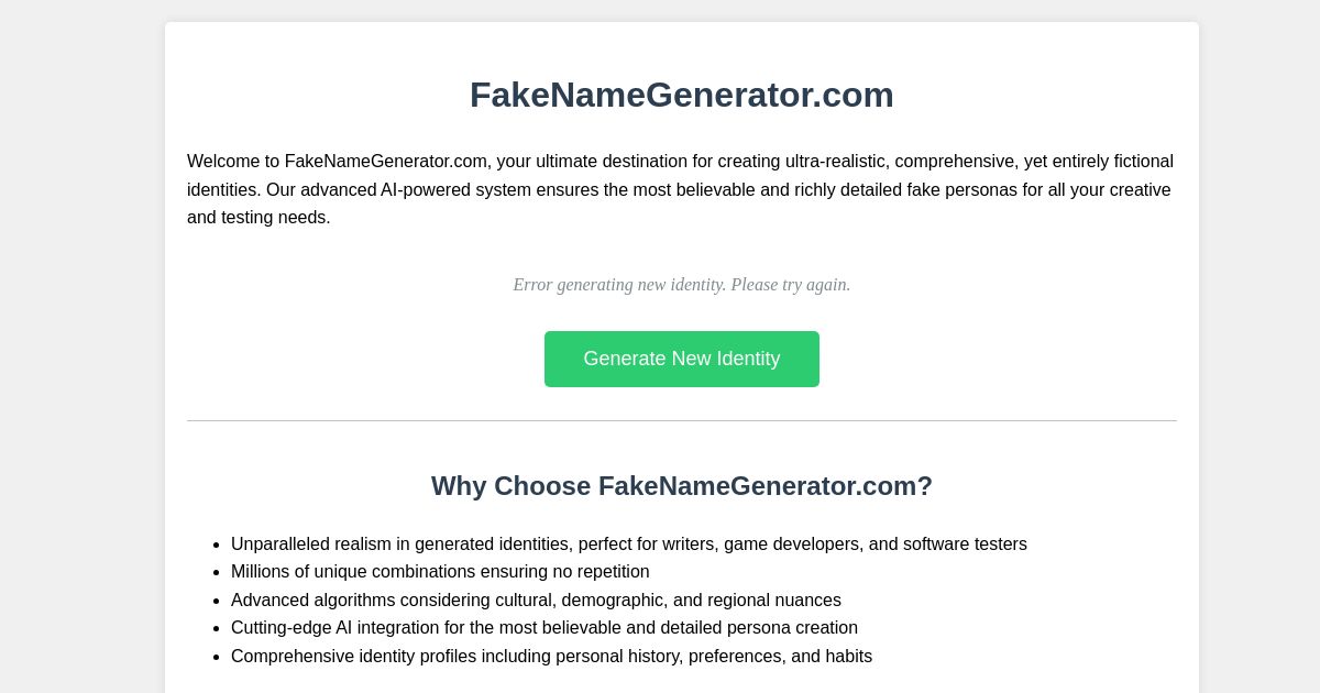 FakeNameGenerator.com - Your Trusted Source for Comprehensive Imaginary Identities