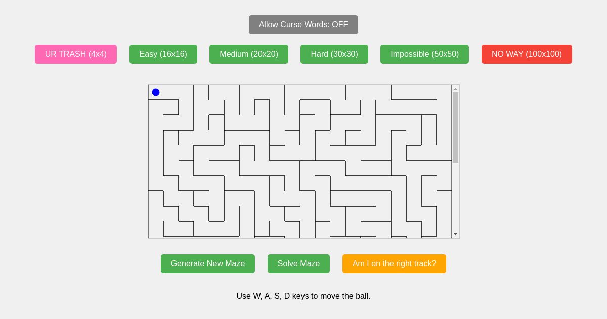 Maze Generator and Solver with Curse Word Toggle