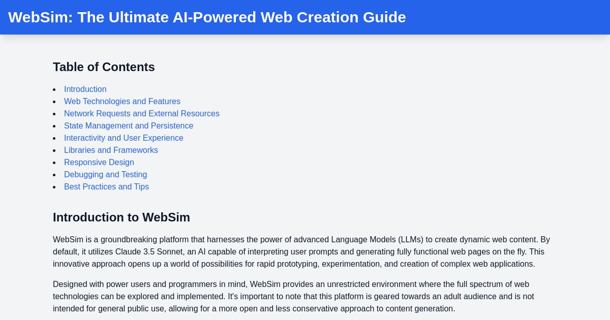 WebSim: The Ultimate AI-Powered Web Creation Guide
