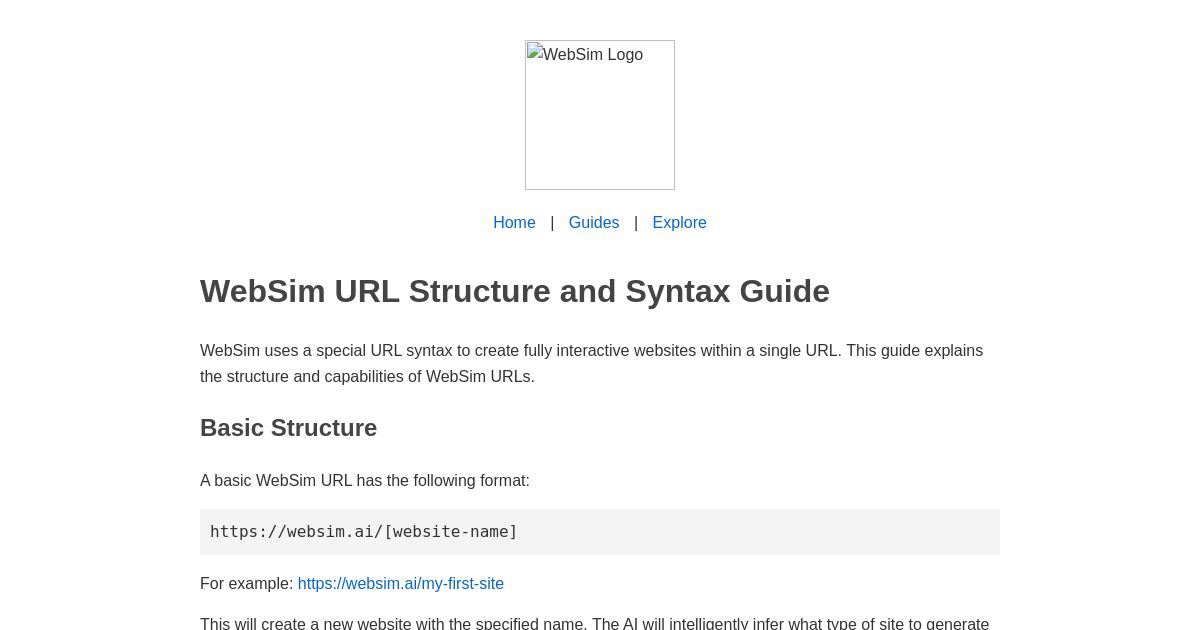 WebSim URL Structure and Syntax Guide