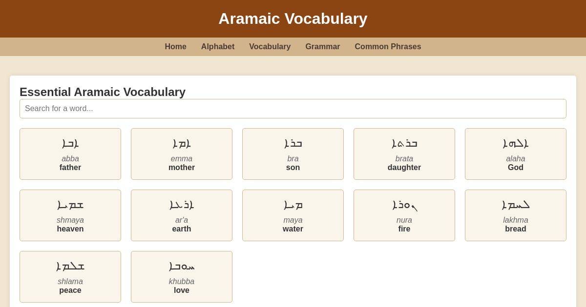 Aramaic Vocabulary - Ancient Language Learner AI