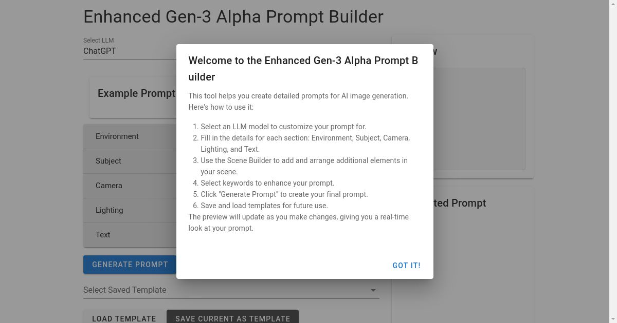 Enhanced Gen-3 Alpha Prompt Builder