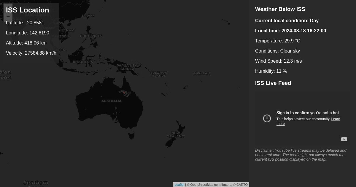 ISS Tracker with Advanced Weather, Live Feed, and Local Time