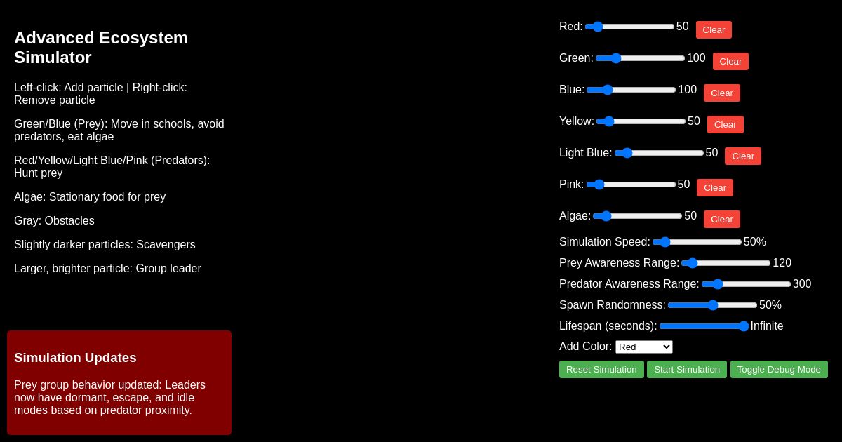 Advanced Ecosystem Simulator with Group Dynamics - Enhanced Debugging