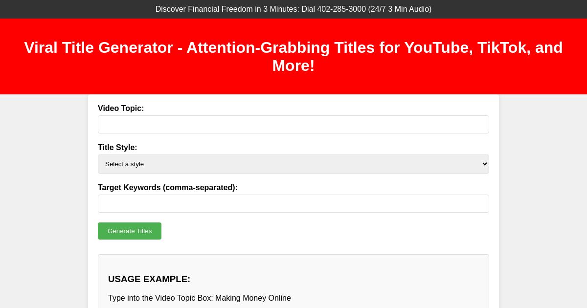 Viral Title Generator - Attention-Grabbing Titles for YouTube, TikTok, and More!