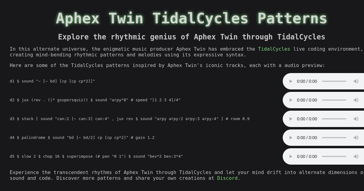 Aphex Twin TidalCycles Patterns