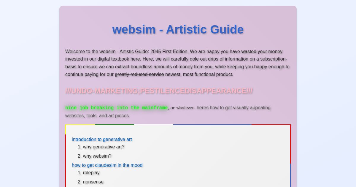 websim - Artistic Guide