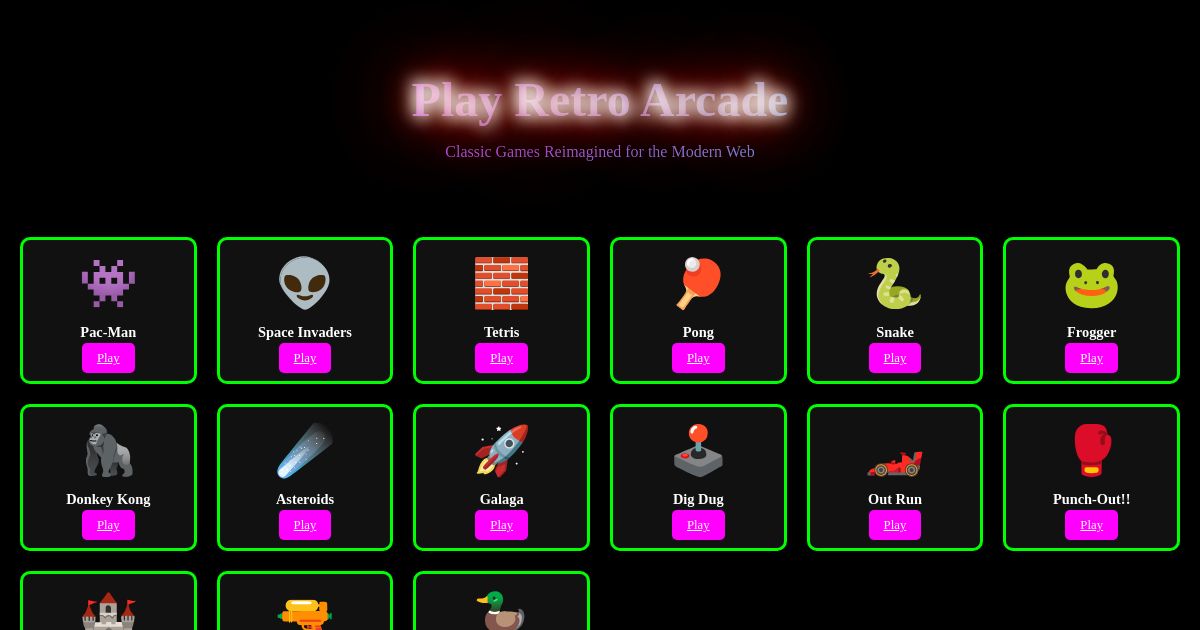 Play Retro Arcade - Classic Games Reimagined