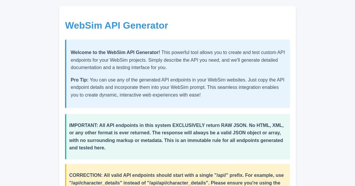 WebSim API Generator