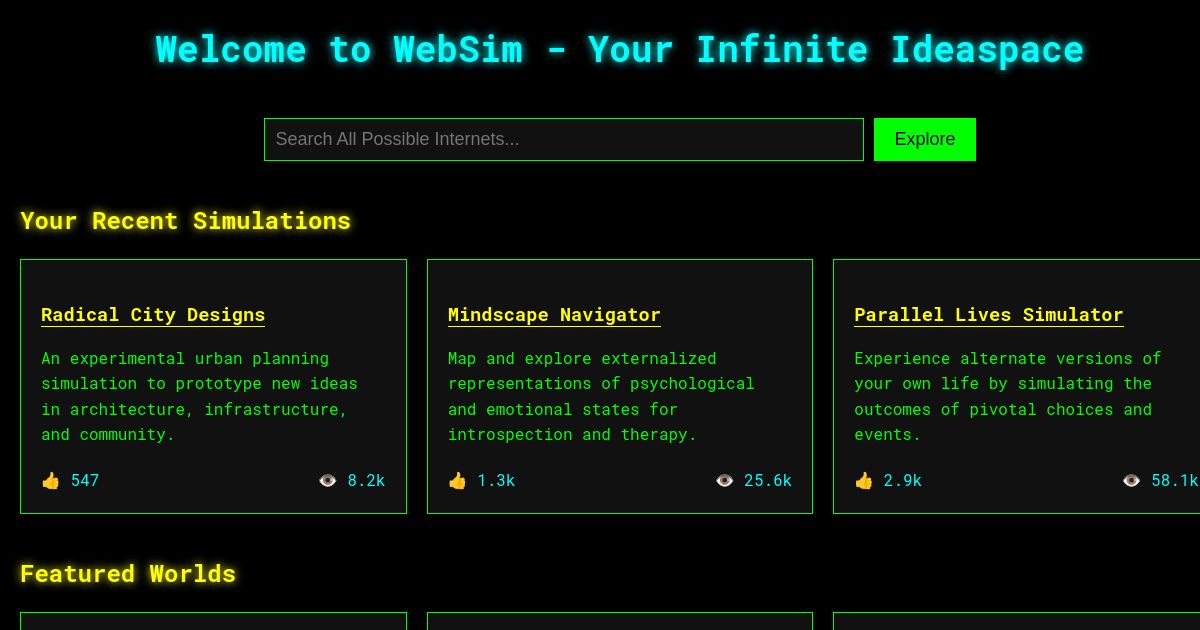 WebSim User Homepage