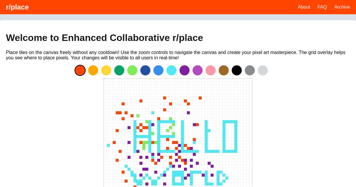 r/place - Enhanced Collaborative Pixel Art Canvas