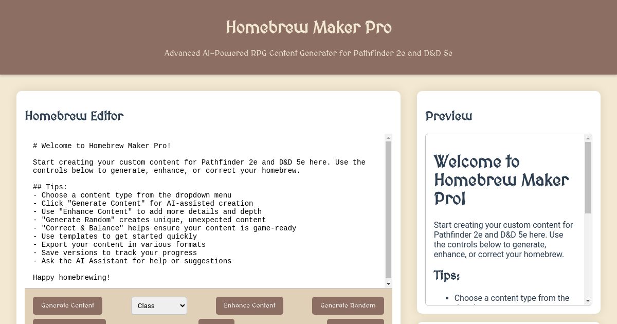 Homebrew Maker Pro - AI-Powered RPG Content Generator