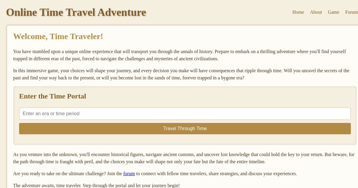 Online Time Travel Adventure