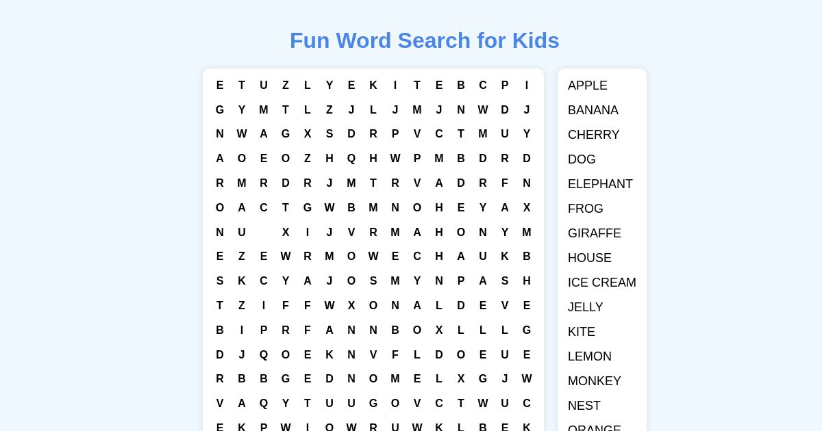Fun Word Search for Kids