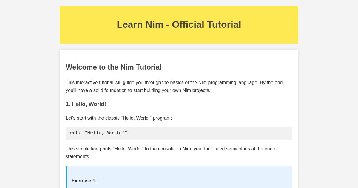 Learn Nim - Official Tutorial