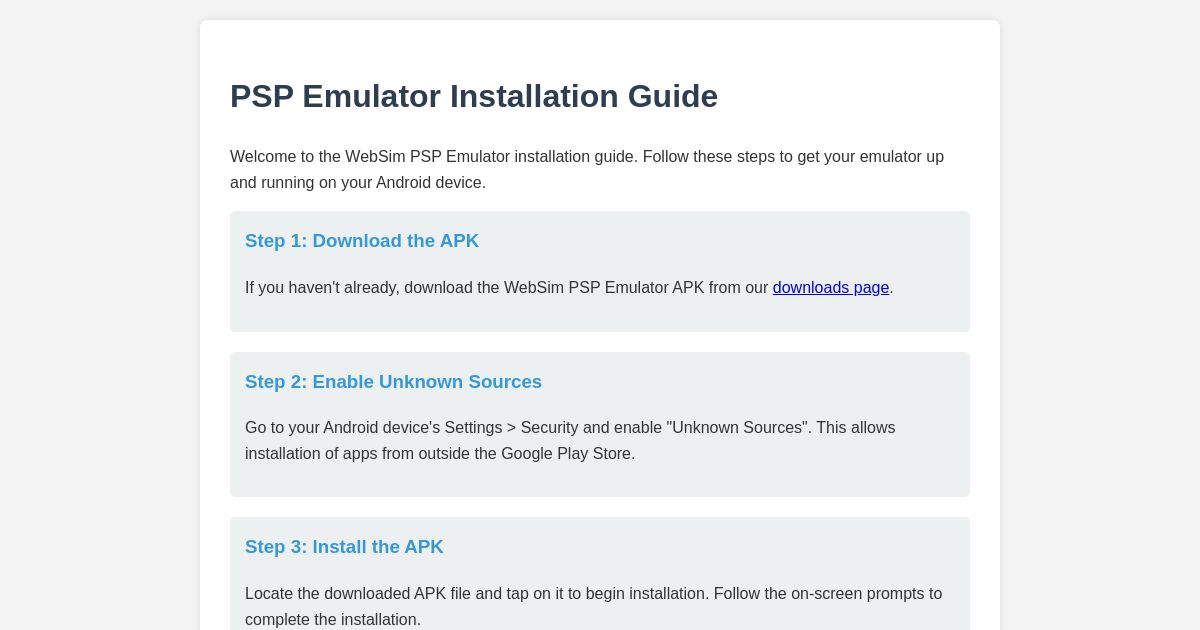 PSP Emulator Installation Guide - WebSim