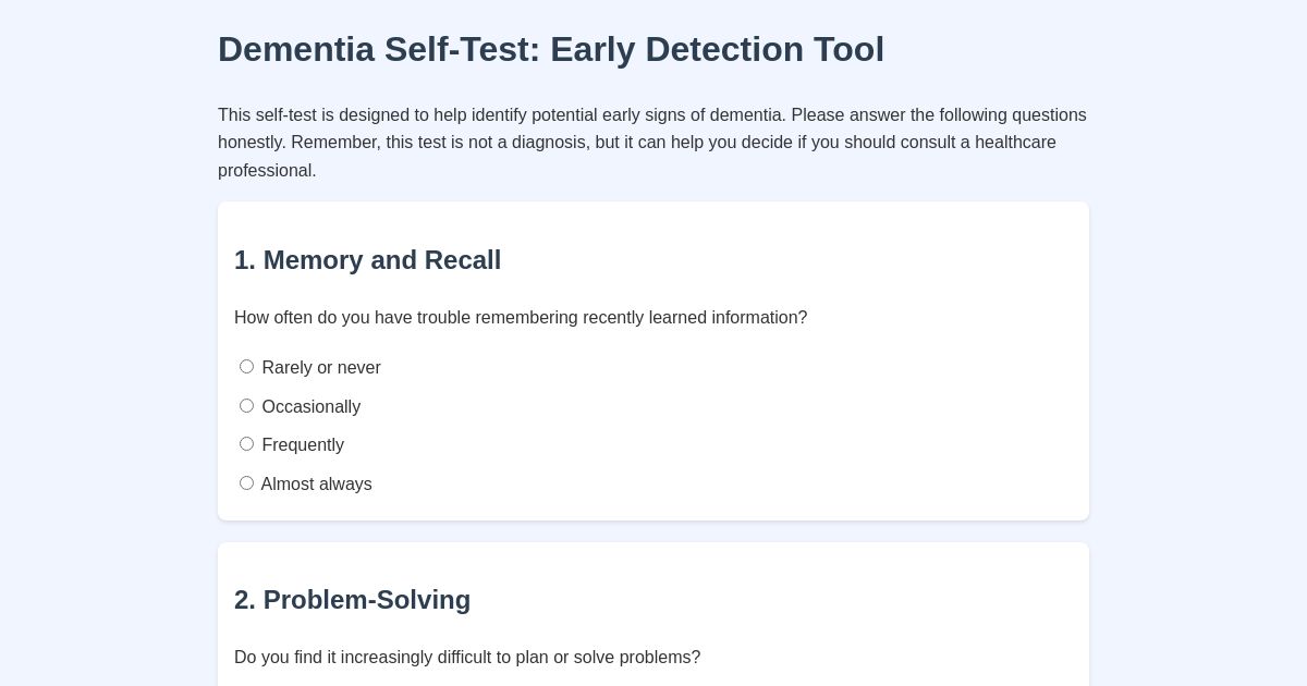 Dementia Self-Test: Early Detection Tool