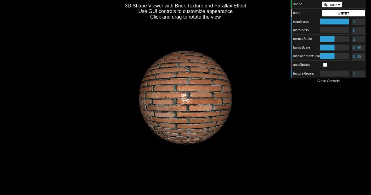 3D Shape Viewer with Brick Texture and Parallax Effect