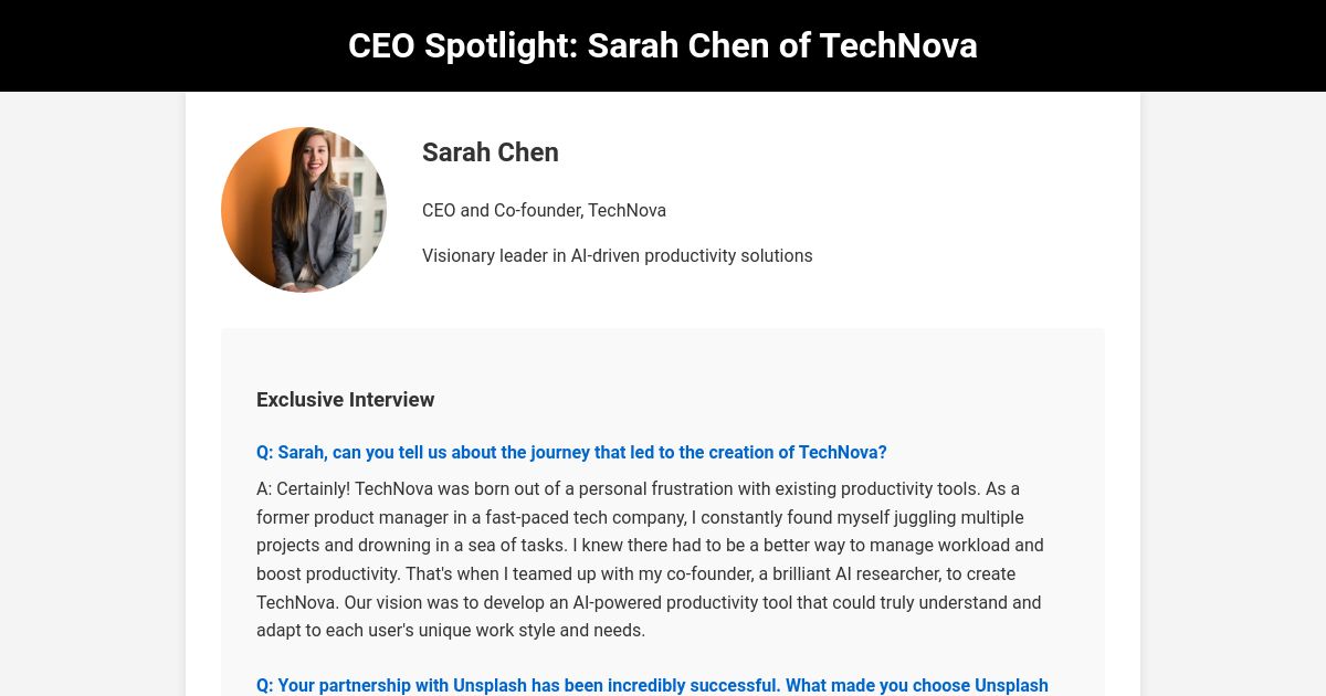 Sarah Chen: TechNova CEO Interview