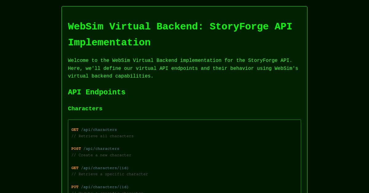 WebSim Virtual Backend: StoryForge API Implementation