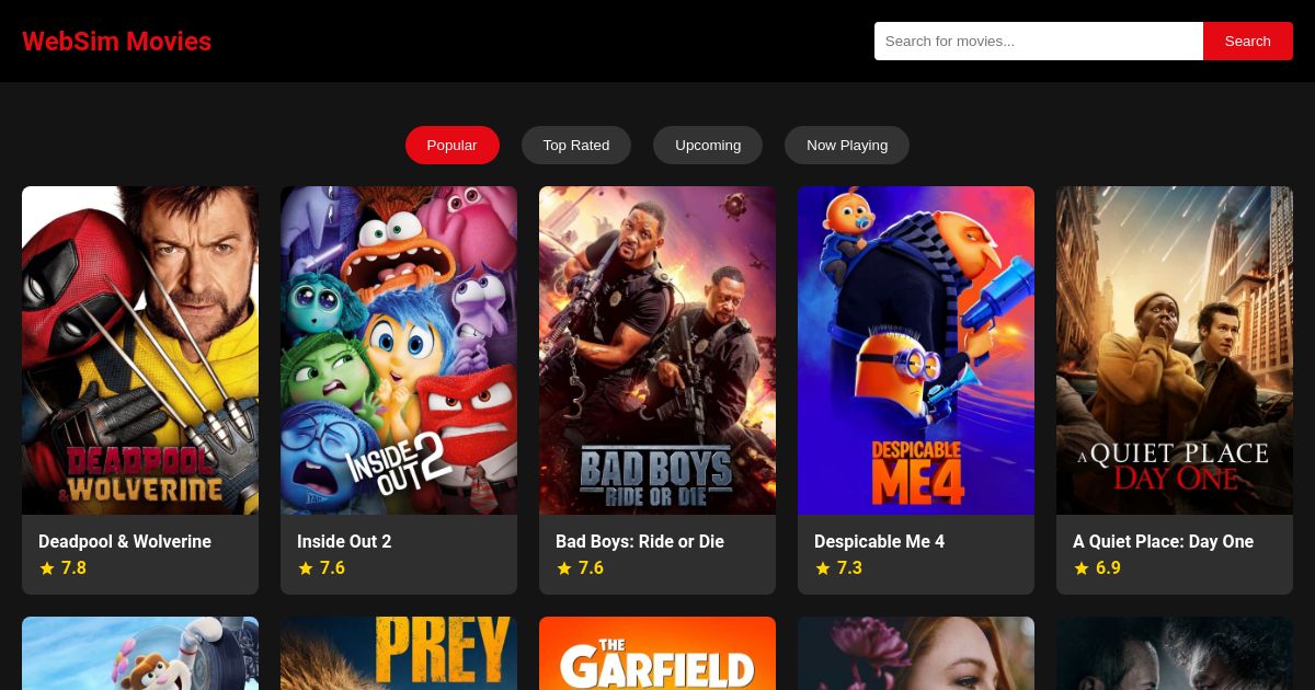 WebSim Movie Streaming App