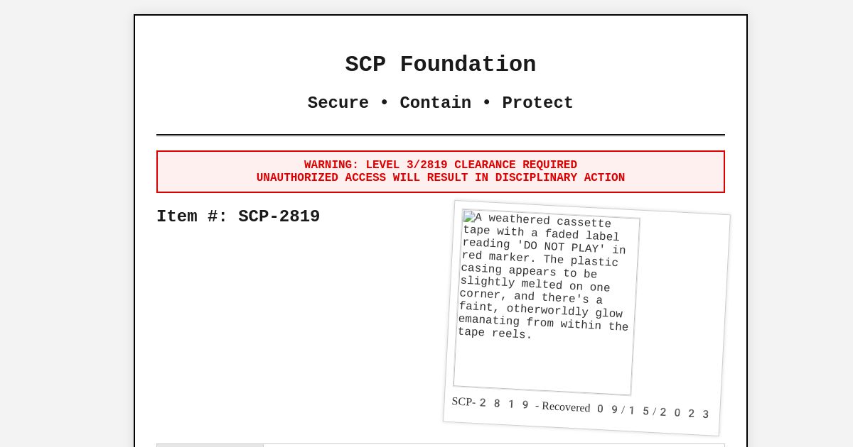 SCP Foundation - Item #: SCP-2819