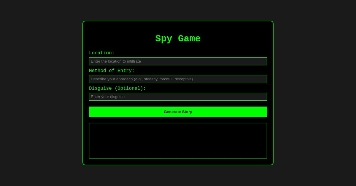 Spy Game - Interactive AI Story Generator
