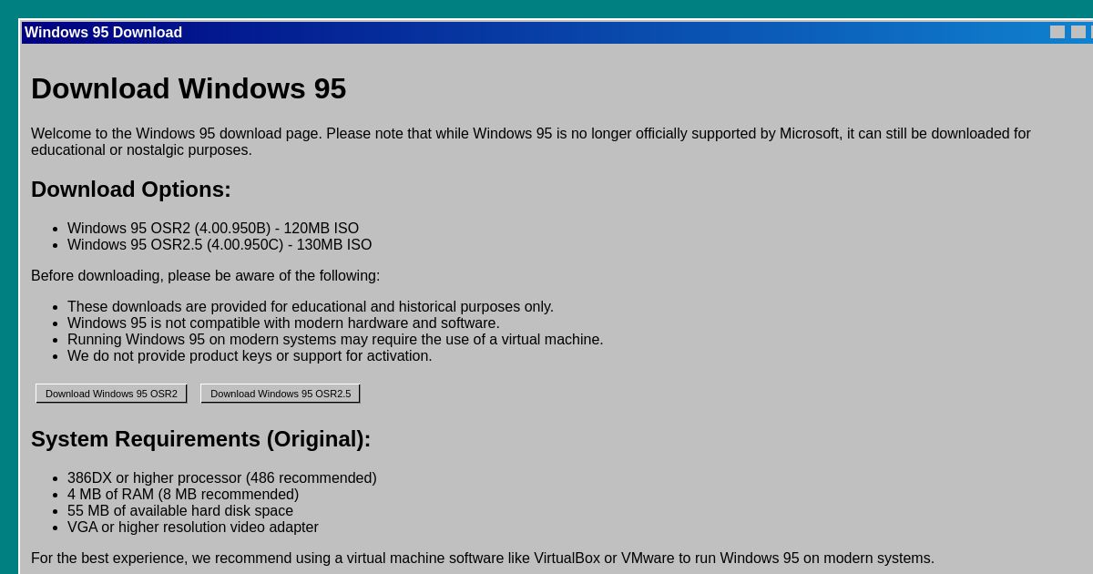 Windows 95 Download - Windows Legacy