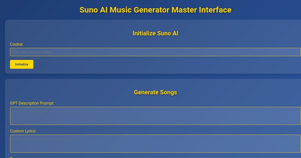 Suno AI Music Generator Master Interface