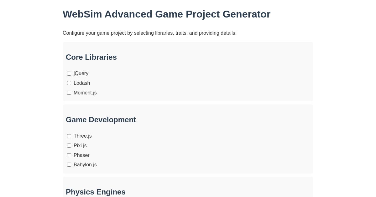 WebSim Advanced Game Project Generator