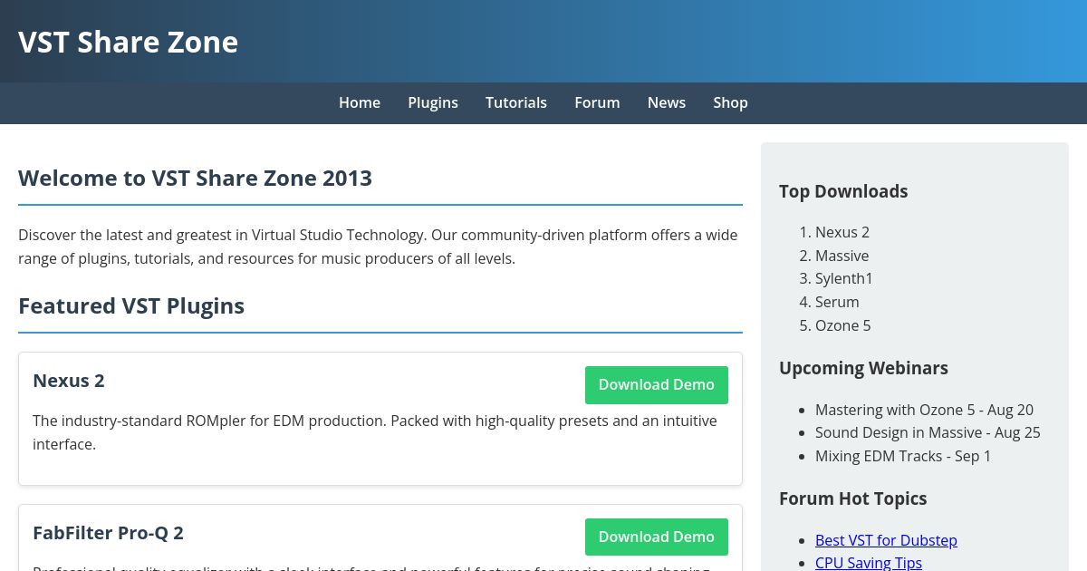 VST Share Zone 2013 - Premier VST Plugin Community