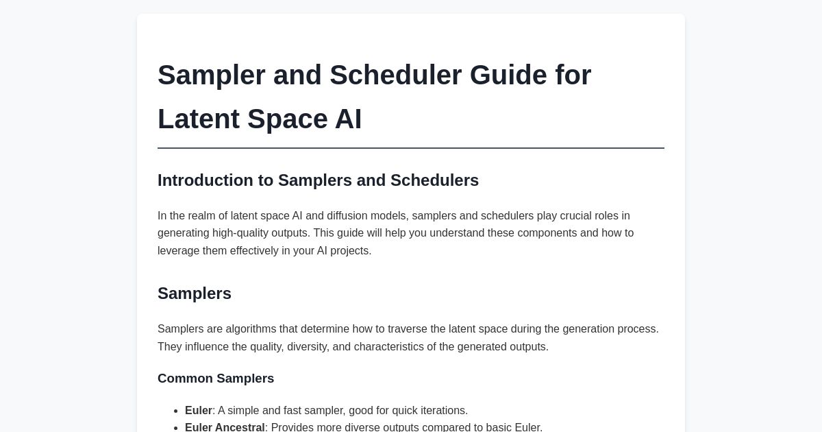 Sampler and Scheduler Guide for Latent Space AI