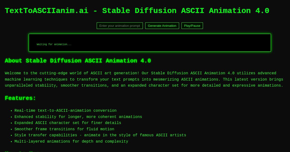 TextToASCIIanim.ai - Stable Diffusion ASCII Animation 4.0