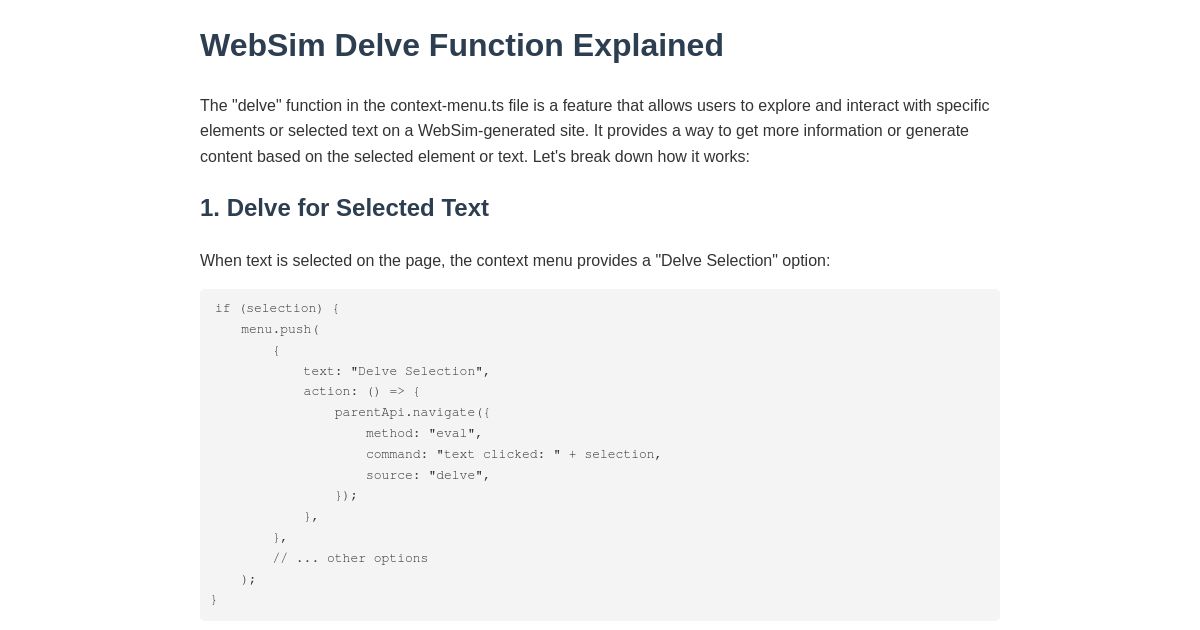 WebSim Delve Function Explained