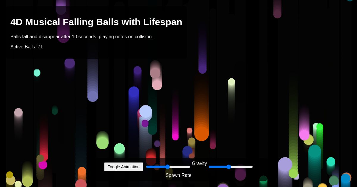 4D Musical Falling Balls with Lifespan