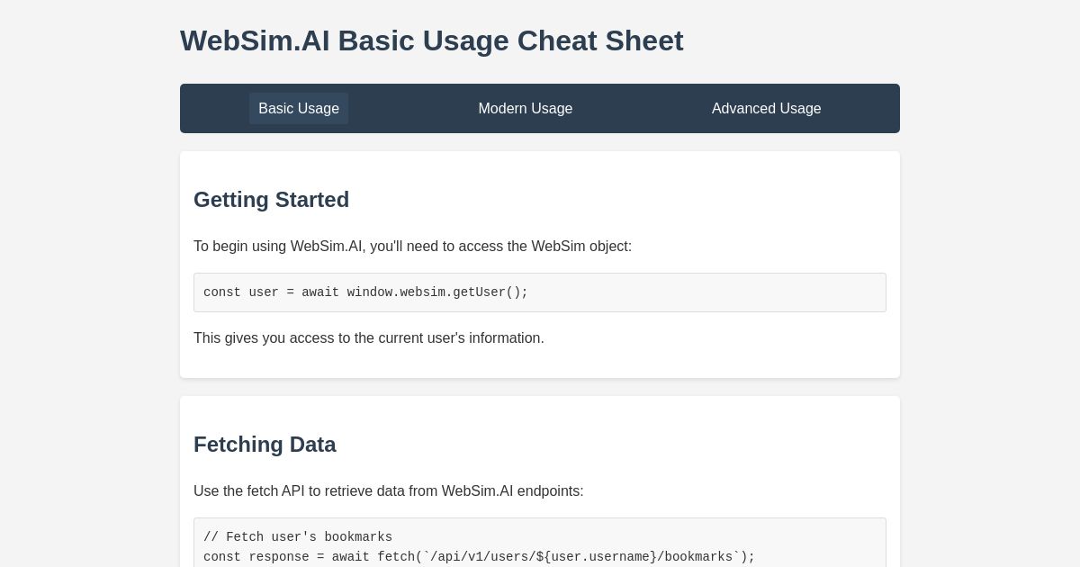 WebSim.AI Basic Usage Cheat Sheet