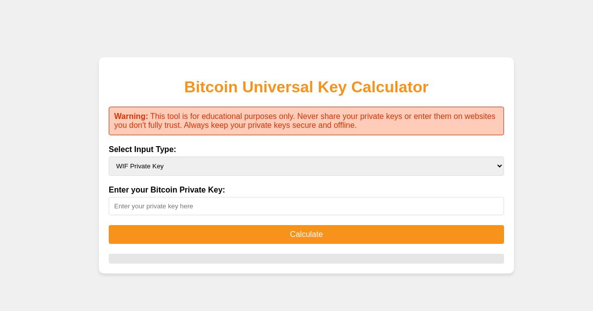 Bitcoin Universal Key Calculator
