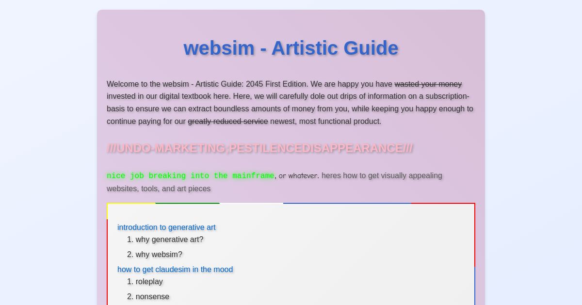 websim - Artistic Guide
