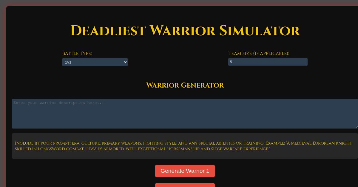 Deadliest Warrior Simulator