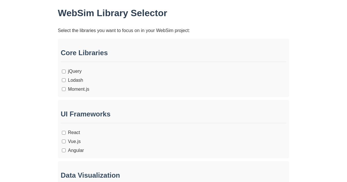 WebSim Library Selector