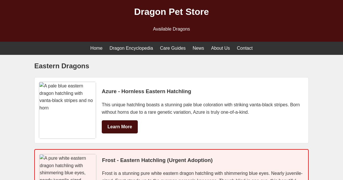 Dragon Pet Store - Available Dragons