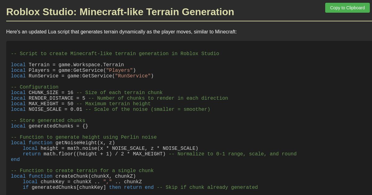 Roblox Studio: Minecraft-like Terrain Generation